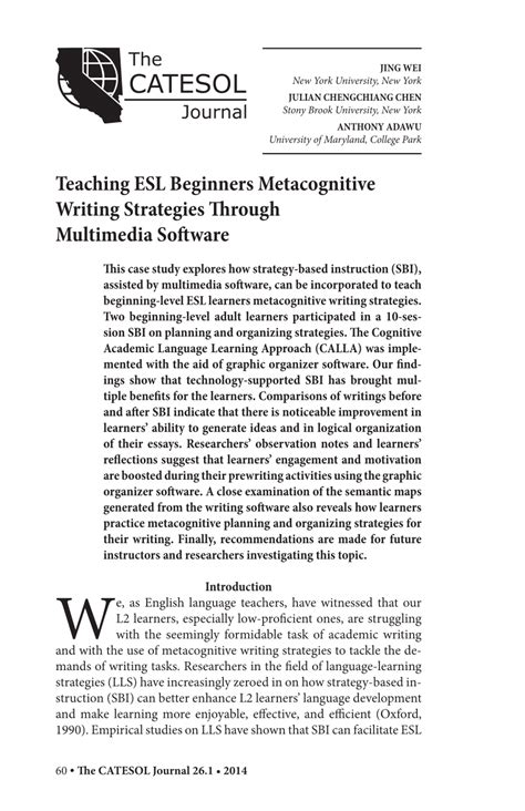 Pdf Teaching Esl Beginners Metacognitive Writing Strategies Through Multimedia Software