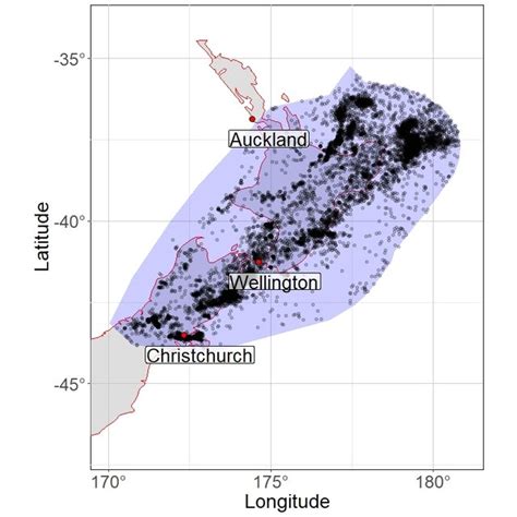 spatial extract blue polygon of the hikurangi subduction region in
