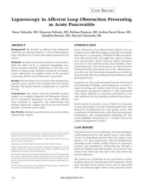 Pdf Laparoscopy In Afferent Loop Obstruction Presenting As Acute Pancreatitis