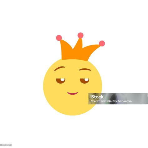 벡터 일러스트 크라운과 노란색 미소 만족 이모티콘 높은 품질 고립 된 둥근 모양 높은 자부심과 다른 긍정적 인 개념에 이상적입니다 감정에 대한 스톡 벡터 아트 및 기타