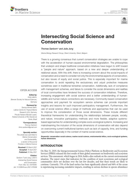 2021 Intersecting Social Science And Conservation Pdf Conservation Biology Sustainability