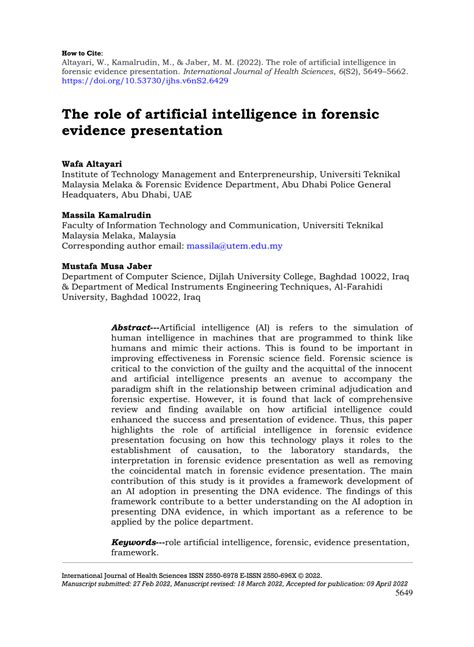 Pdf Role Of Artificial Intelligence In Forensic Evidence Presentation