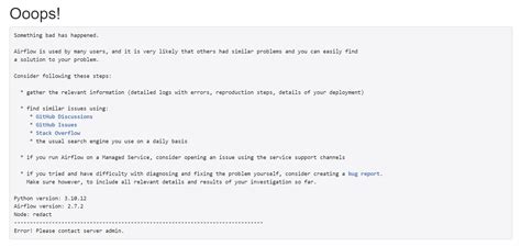 Python Apache Airflow Under Security Tab There Is Ooops Something Bad Has Happened Stack
