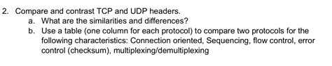 Solved Compare And Contrast TCP And UDP Headers A What Chegg Com