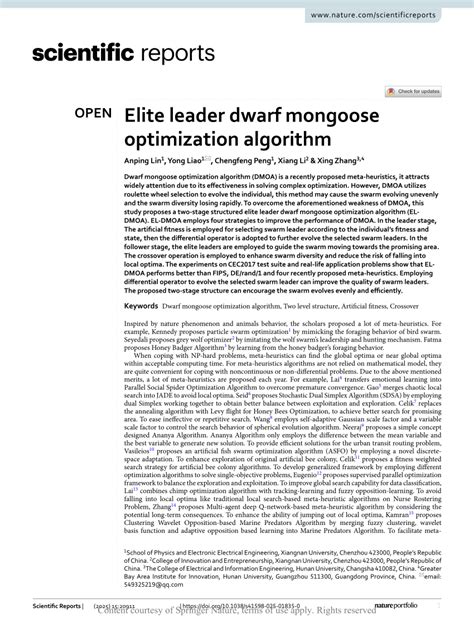 Pdf Elite Leader Dwarf Mongoose Optimization Algorithm