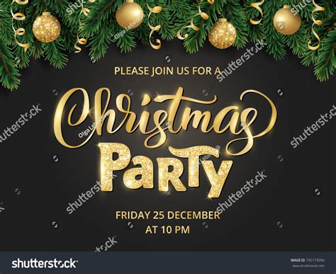 크리스마스 파티 포스터 템플릿손으로 쓴 글자와 스톡 벡터로열티 프리 735173056