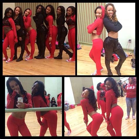 Several Pictures Of Women In Red And Black Outfits Posing For The Camera One Is Taking A Selfie