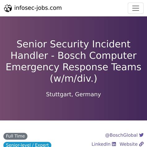 [hiring] Senior Security Incident Handler Bosch Computer Emergency Response Teams W M Div