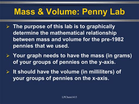 Penny Lab Mass Volume Relationship
