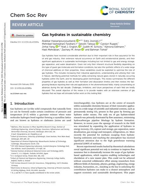 Pdf Gas Hydrates In Sustainable Chemistry