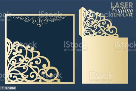 패턴 레이스 코너와 레이저 컷 포켓 봉투 템플릿 추상 장식품 결혼식 초대장 또는 인사말 카드 인사말 카드 초대장 메뉴에