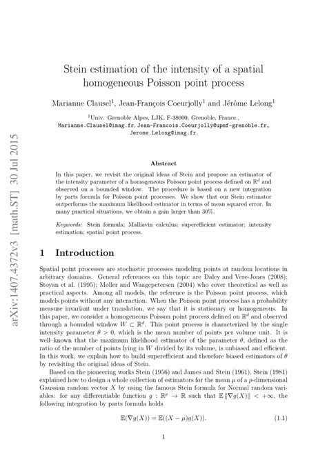 Pdf Stein Estimation Of The Intensity Of A Spatial Homogeneous