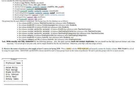 Solved Let Us Consider The Following Relational Database