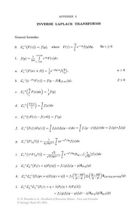 Pdf Handbook Of Brownian Motion — Facts And Formulae Inverse Laplace Transforms Dokumentips