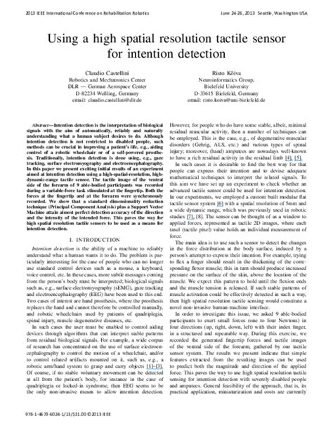 Pdf Using A High Spatial Resolution Tactile Sensor For Intention Detection