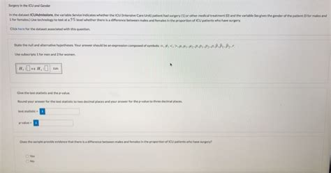 Surgery In The Icu And Gender In The Dataset