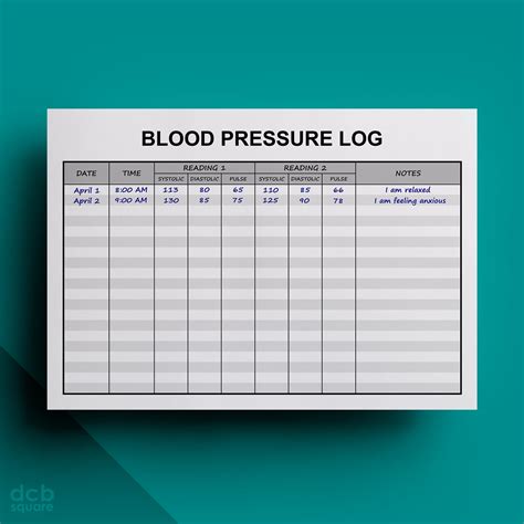 Blood Pressure Log Editable Printable Two Readings Shading Rows Etsy Australia