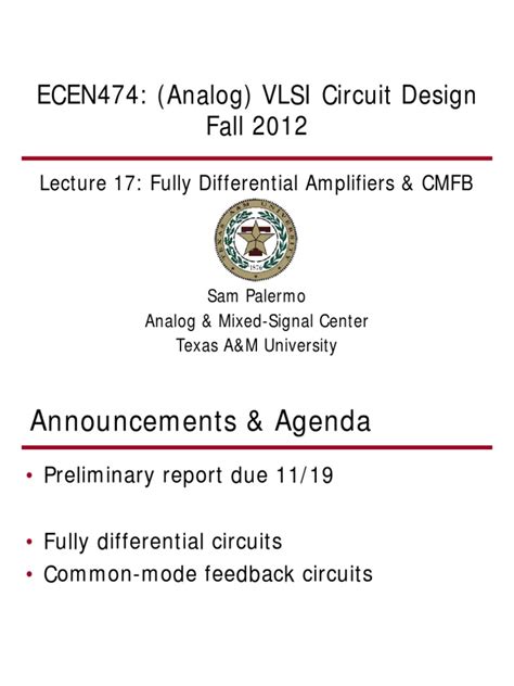 Lecture17 Fully Diff Amps Cmfb Pdf Amplifier Operational Amplifier