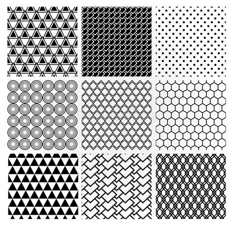 Geometric Monochrome Seamless Background Patterns Stock Vector