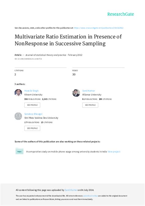 Pdf Multivariate Ratio Estimation In Presence Of Non Response In Successive Sampling