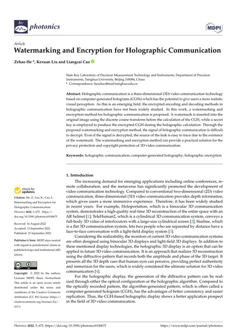 Pdf Watermarking And Encryption For Holographic Communication