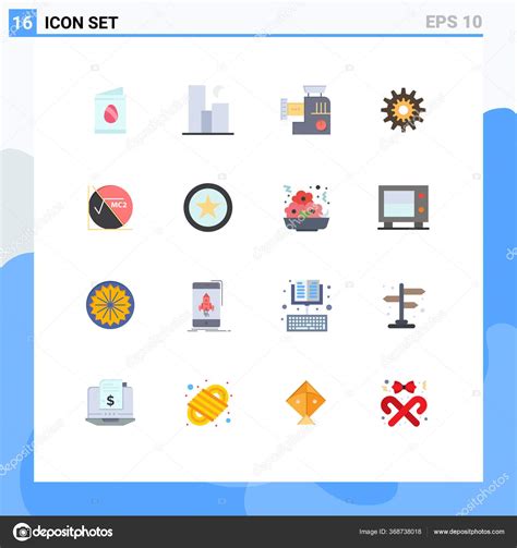 Set Vector Flat Colors Grid System Gear Skyline Cog Mix Stock Vector By