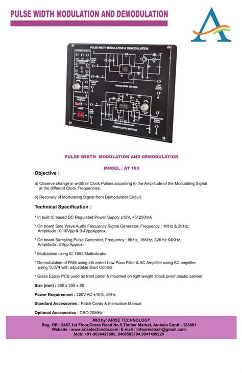 Plastic Pulse Width Modulation And Demodulation Trainer Kit For Educational At Rs 2500 00 In Ambala