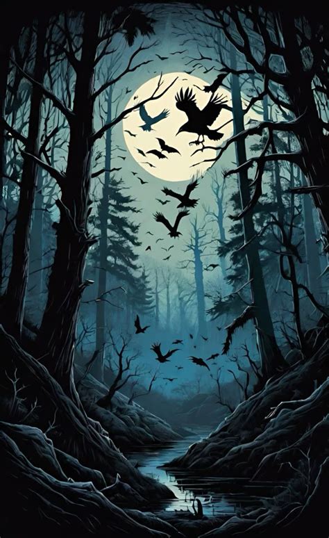 Dark Fantasy Forest Темный лес рисунок Татуированные модели Черепа