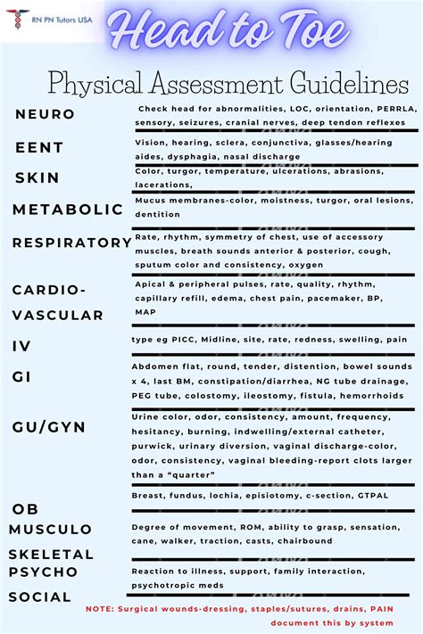 Physical Assessment Card For Nursing Clinicals Etsy