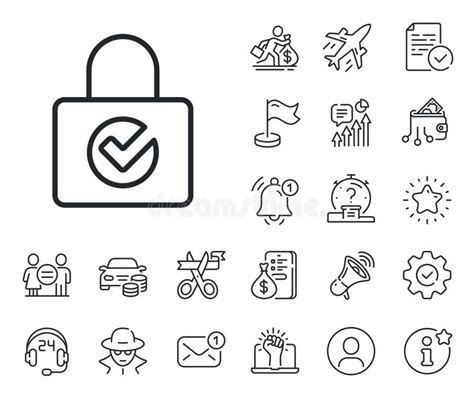 Lock With Check Line Icon Private Locker Sign Salaryman Gender Equality And Alert Bell