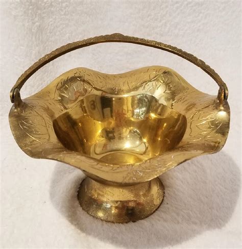 Vintage Solid Brass Footed Candy Dish With Handle Property Room