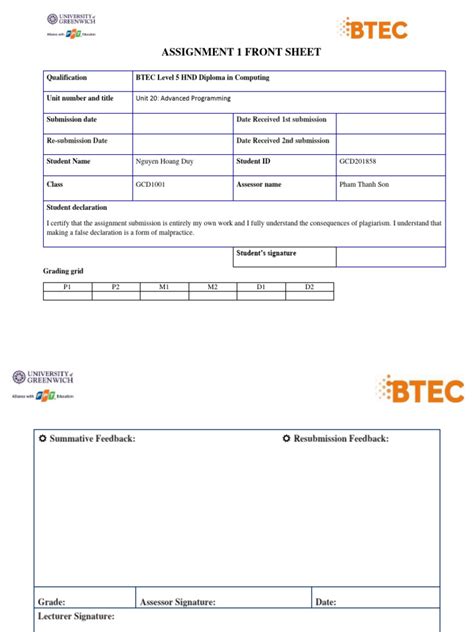unit 20 assignment 1 frontsheet pdf inheritance object oriented
