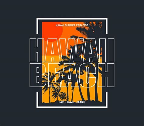 Hawaii Beach Urban T Shirt Design With Silhouette Tropical Palm Trees