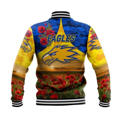 West Coast Eagles Anzac Baseball Jacket Poppy Vibes Gold Lt8 Unisex