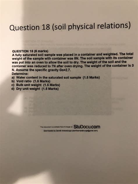 Solved Question Soil Physical Relations QUESTION Chegg