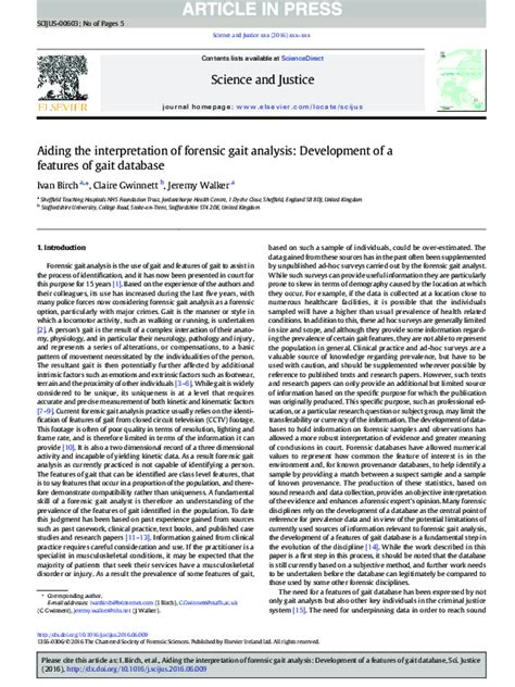 Pdf Aiding The Interpretation Of Forensic Gait Analysis Development Of A Features Of Gait