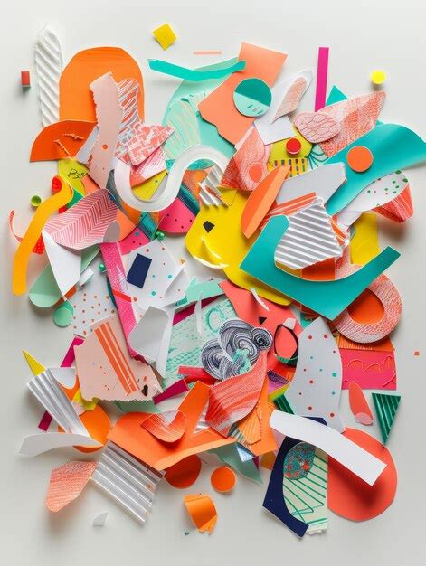 Vibrant Abstract Collage Art With Colorful Paper Cutouts On White