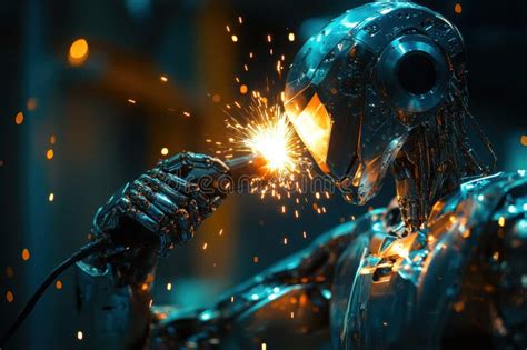 Humanoid Robot Welds Joints On Robotic Frame In Advanced Manufacturing Plant Generative Ai