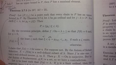 Set Theory Question Concerning Proof Of Axiom Of Choice Implies Zorns Lemma Mathematics