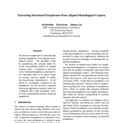 Extracting Structural Paraphrases From Aligned Monolingual Corpora Acl Anthology
