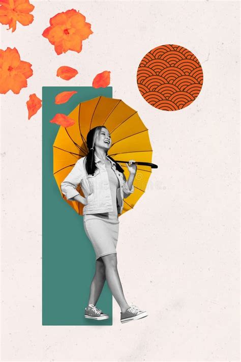 Exclusive Artwork Banner Creative Collage Of Happy Chinese Girl Walk