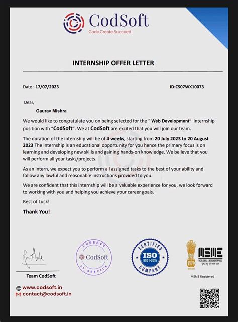 gaurav mishra on linkedin internshipoffer excited codsoft webdevelopment