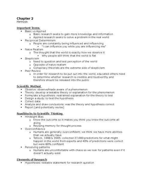Psyc 111 Chapter 2 Notes Chapter 2 Methods Important Terms Basic Vs