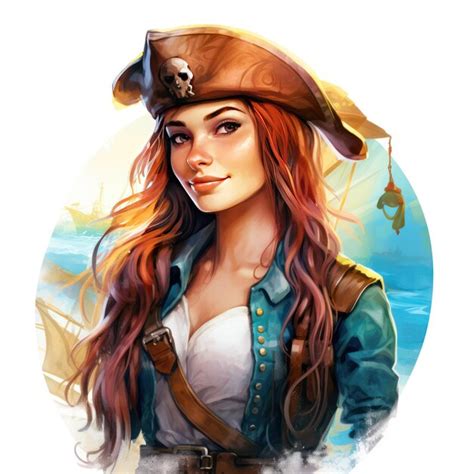 Premium Ai Image Vibrant Pirate Girl Watercolor Clipart For Swashbuckling Adventures