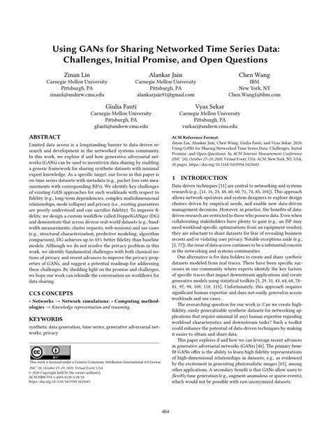 PDF Using GANs For Sharing Networked Time Series Data Challenges Initial Promise And Open