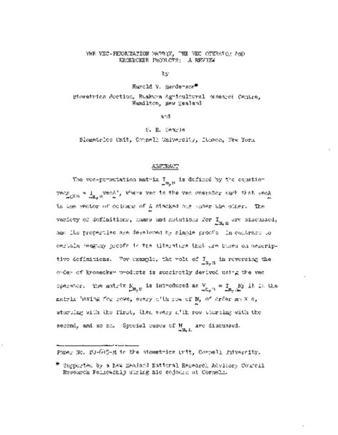 Pdf The Vec Permutation Matrix The Vec Operator And Kronecker Products A Review