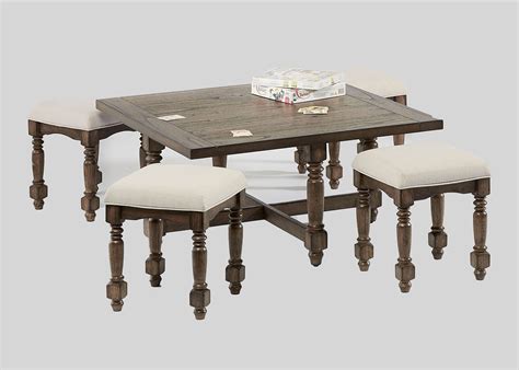 Wynton Square Cocktail Table W 4 Nesting Stools By Progressive Furniture Furniturepick