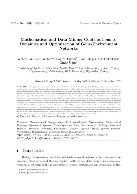 Pdf Mathematical And Data Mining Contributions To Dynamics And Optimization Of Gene