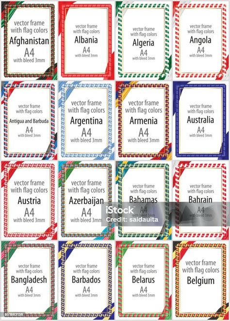 여러 나라 국기의 색상의 리본으로 벡터 프레임 및 테두리의 집합입니다 난 부 0명에 대한 스톡 벡터 아트 및 기타 이미지 0명 공란 교육 Istock