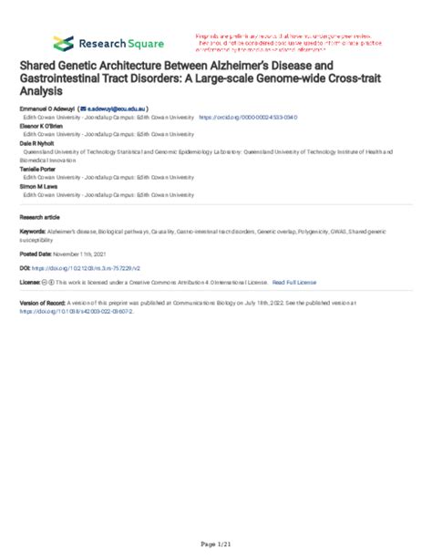 Pdf Shared Genetic Architecture Between Alzheimers Disease And